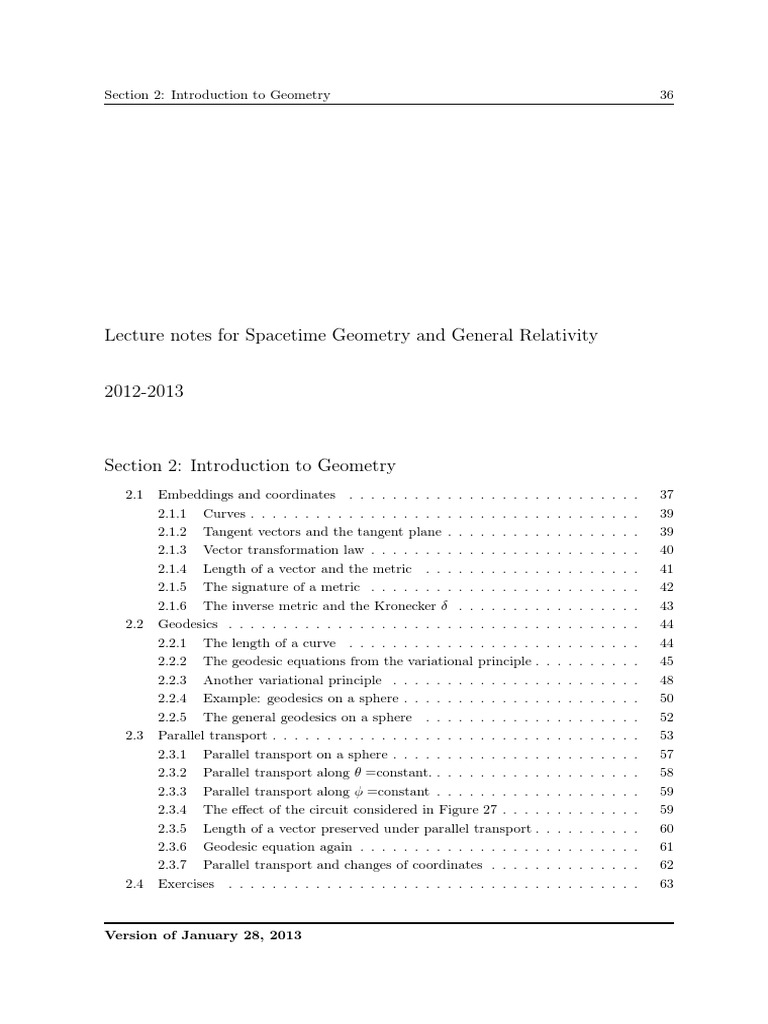 Lecture Notes For Spacetime Geometry and General Relativity | PDF ...