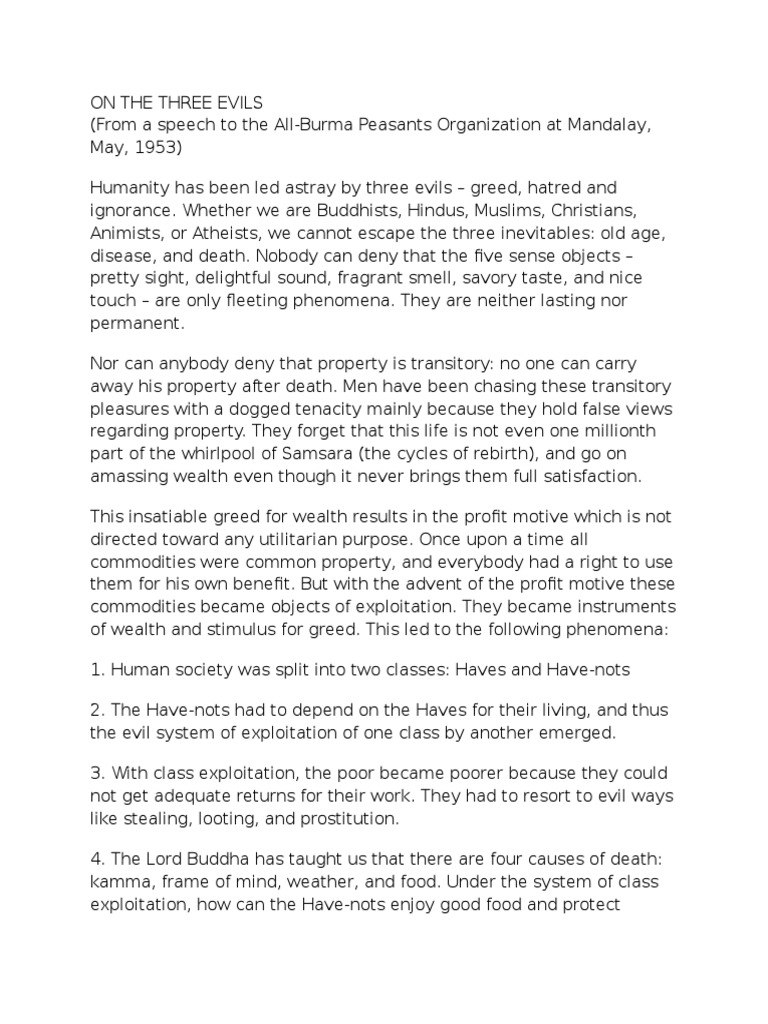 On The Three Evils | PDF | Religion And Belief