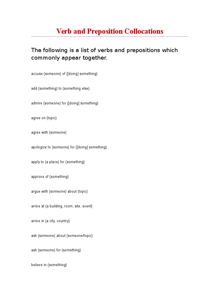 Verb and Preposition Collocations | PDF
