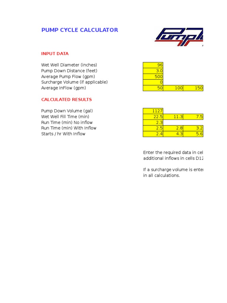 Pump Cycle Calculator: Input Data | PDF