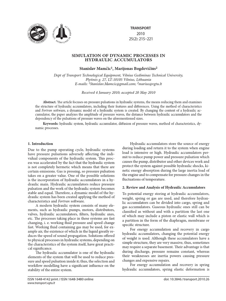 Hydraulic Accumulator Dynamics Simulation | PDF | Fluid Dynamics | Gases