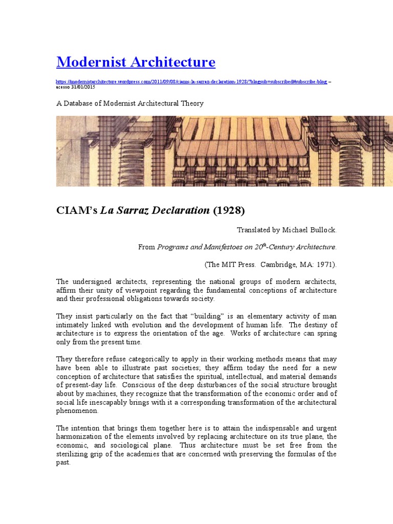 CIAM's La Sarraz Declaration Overview | PDF | Architect | Standardization