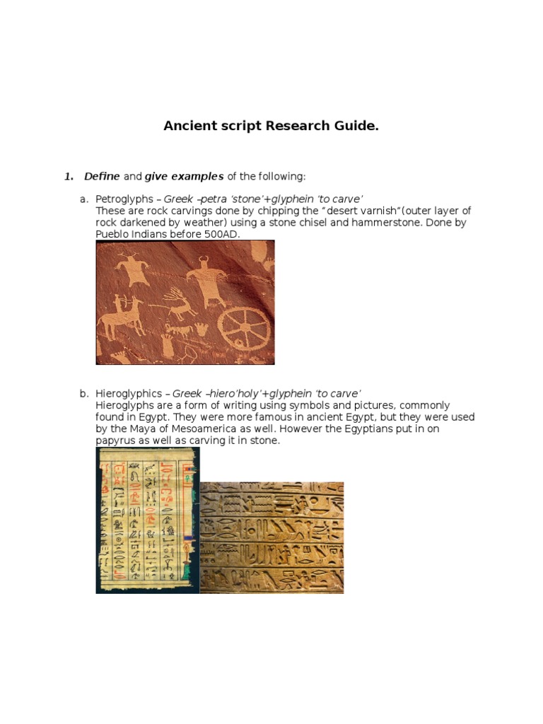 Ancient Script Research Guide.: 1. Define and Give Examples of The ...