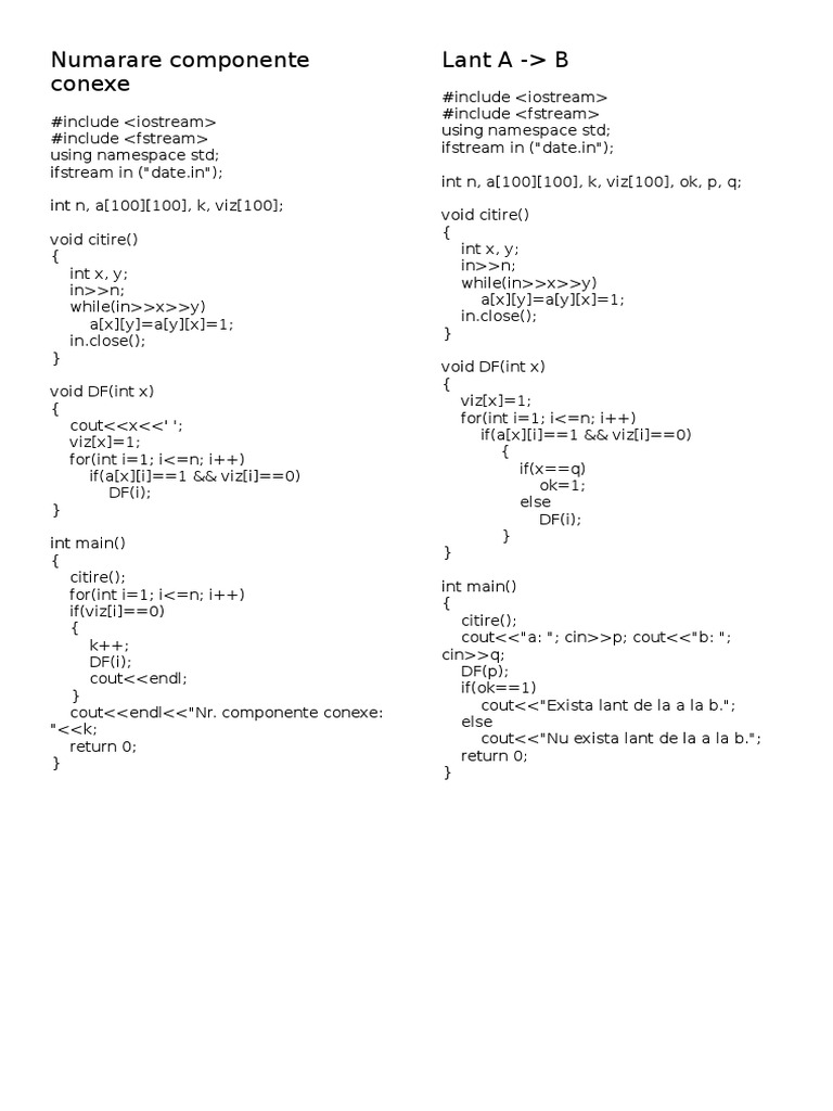 Numarare Componente Conexe Lant A - B | PDF