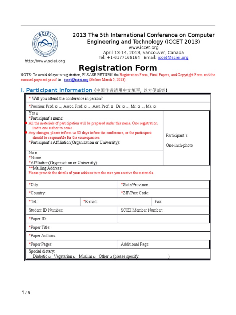 Registration Form: 2013 The 5th International Conference On Computer ...