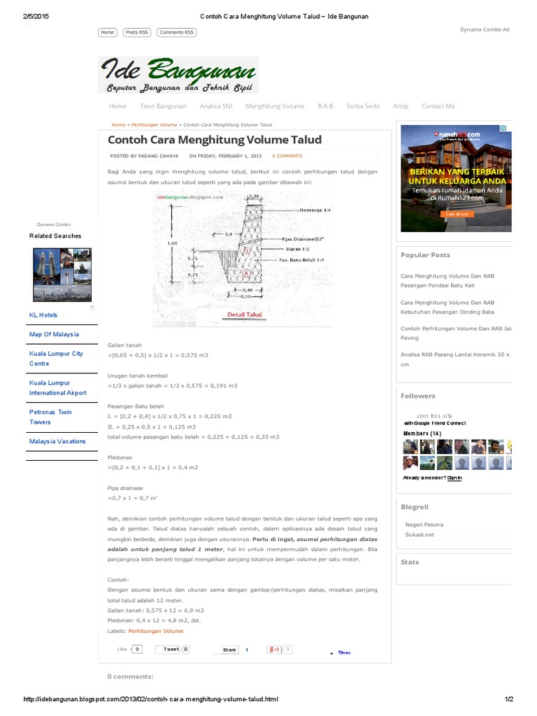 Contoh Cara Menghitung Volume Talud Ide Bangunan PDF | PDF