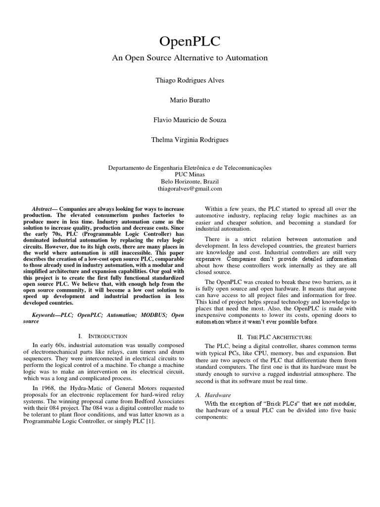 OpenPLC: Affordable Automation Solution | PDF | Programmable Logic Controller | Computer ...