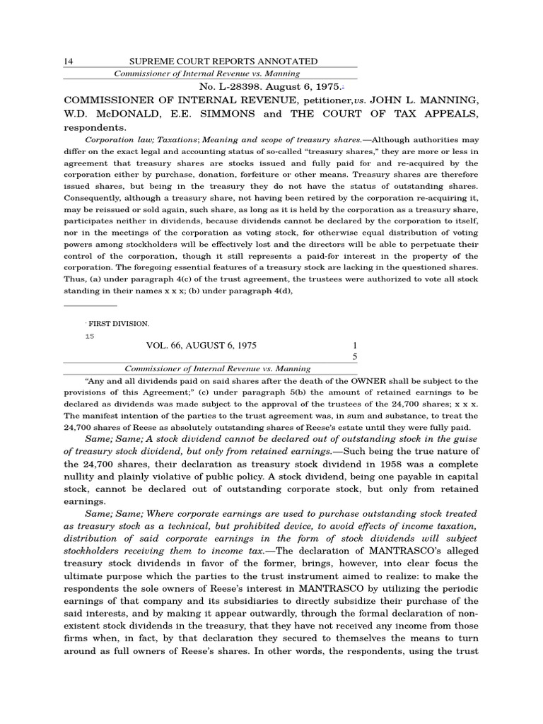 Cir V Manning | PDF | Dividend | Treasury Stock