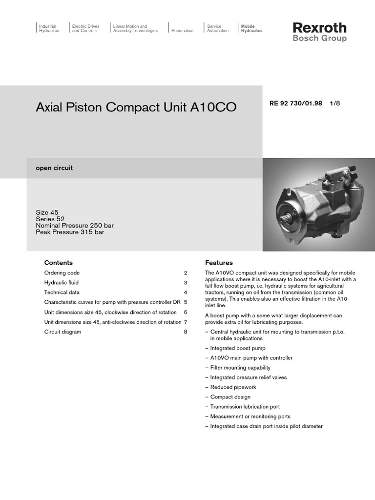 Axial Piston Compact Unit A10CO | PDF | Pump | Mechanical Engineering