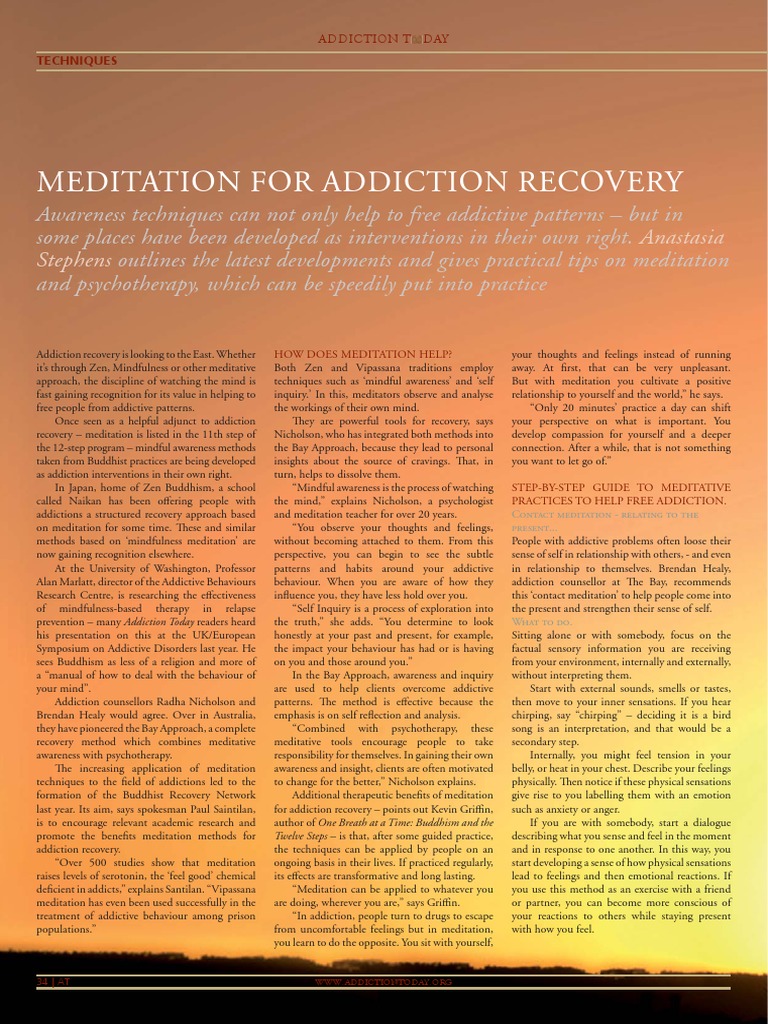 Mindfulness Meditation for Addiction Recovery | PDF | Meditation ...