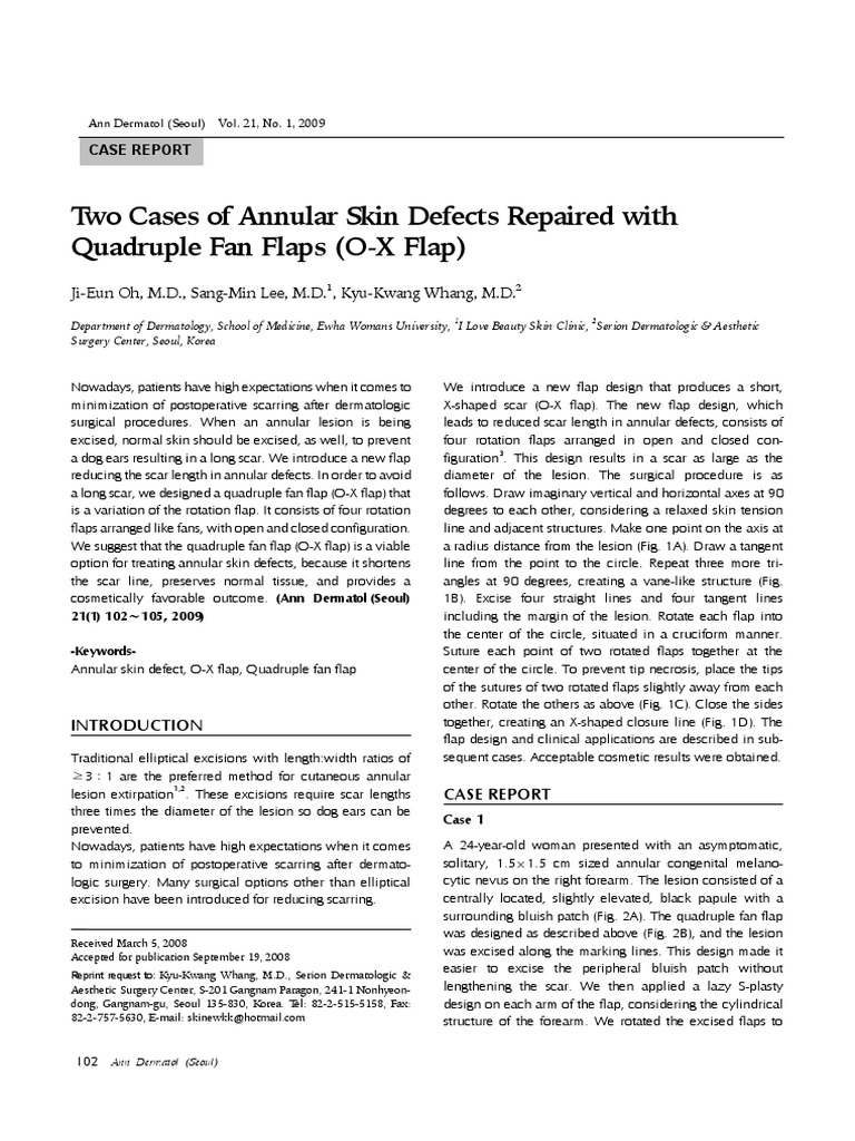 Two Cases of Annular Skin Defects Repaired With Quadruple Fan Flaps (O ...