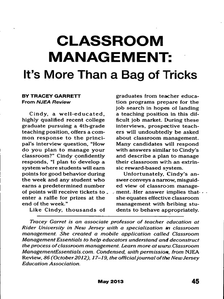 Classroom Management:: It's More Than A Bag of Tricks | PDF | Classroom ...