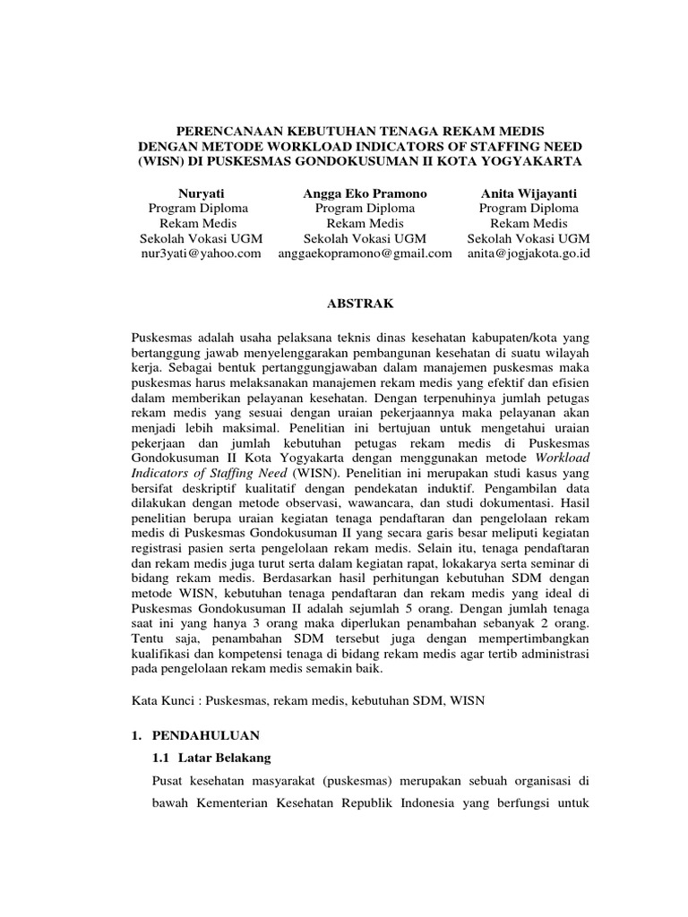 Perencanaan Kebutuhan Tenaga Rekam Medis Dengan Metode (Wisn) Di ...