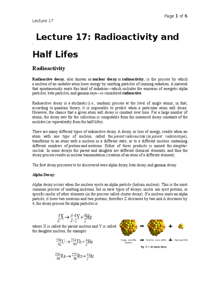 Lecture17 RadioactivityandHalfLife | PDF | Radioactive Decay | Atoms