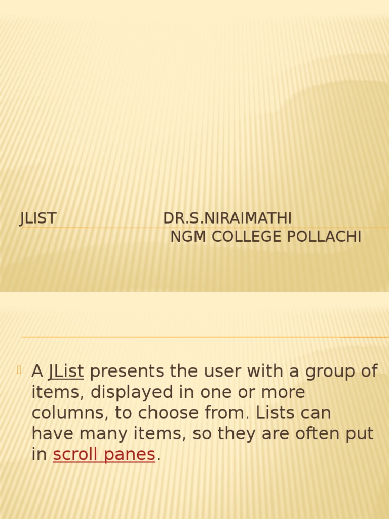 Swing Component - JList | Download Free PDF | Constructor (Object Oriented Programming ...