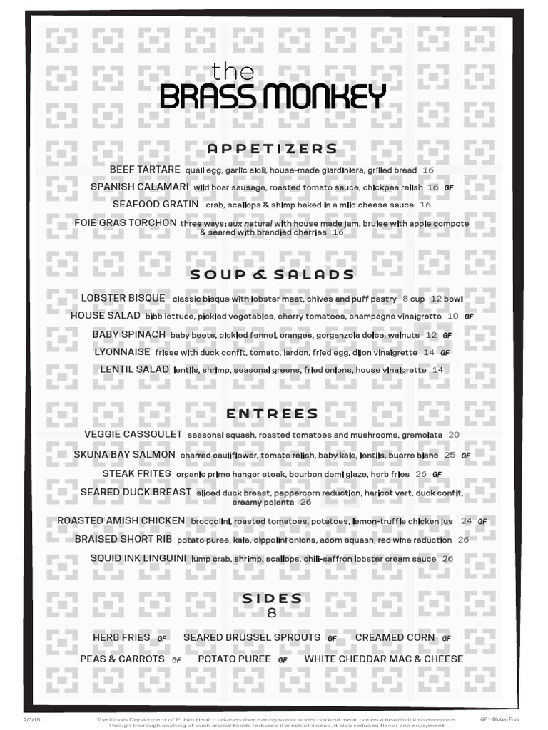 Brass Monkey Menu Overview | PDF | Pickling | French Fries