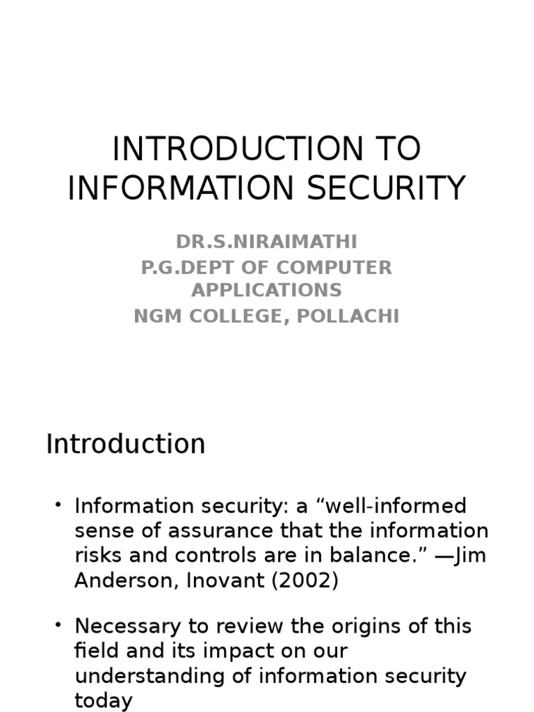 Introduction To Information Security | PDF | Computer Security | Security