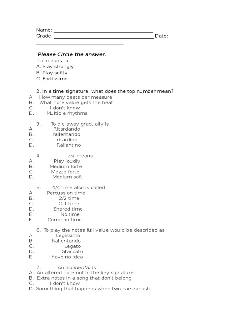 Music Theory Quiz: Dynamics & Time Signatures | PDF