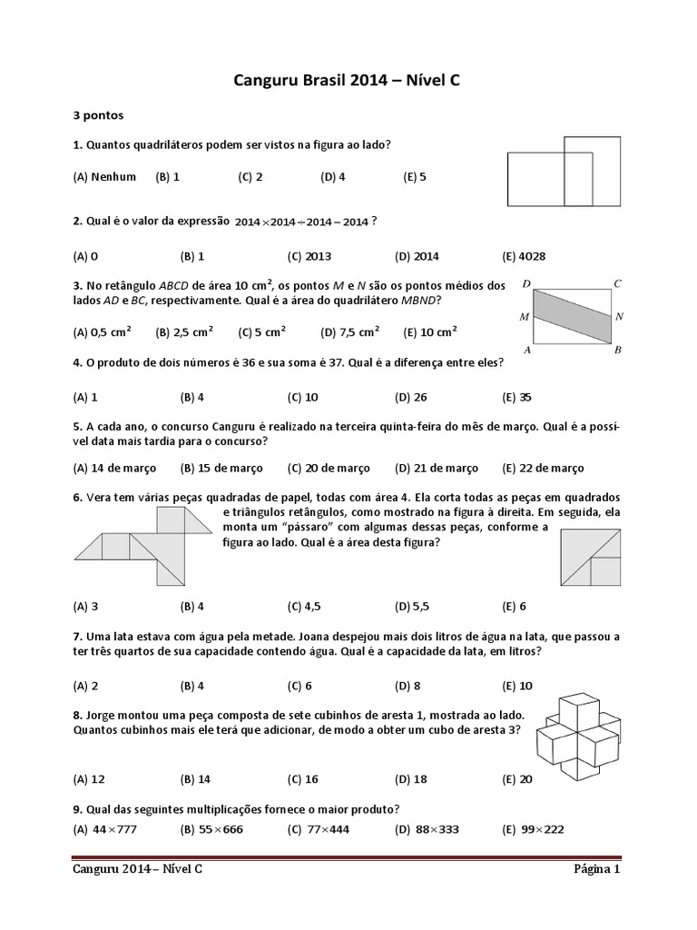 Prova - Canguru de Matemática | PDF | Triângulo | Ensino de Matemática