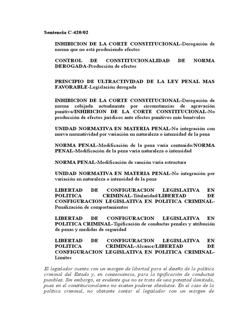 Sentencia C-420-02 | PDF | Derecho penal | Delito