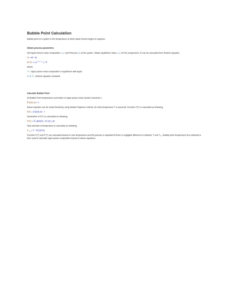 Bubble Point Calculation: Obtain Process Parameters | PDF | Teaching ...