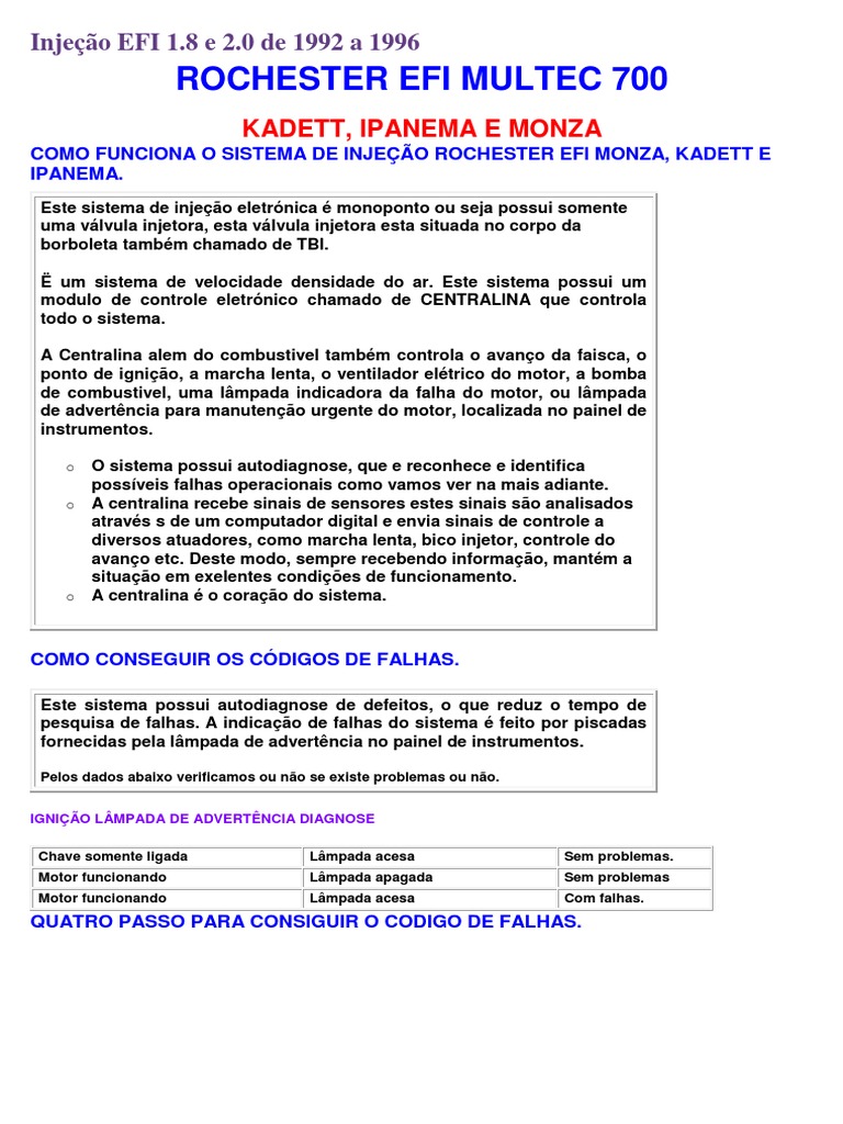 Inyeccion Kadett Multec 700 Descripciones 2 | PDF | Injeção eletrônica ...