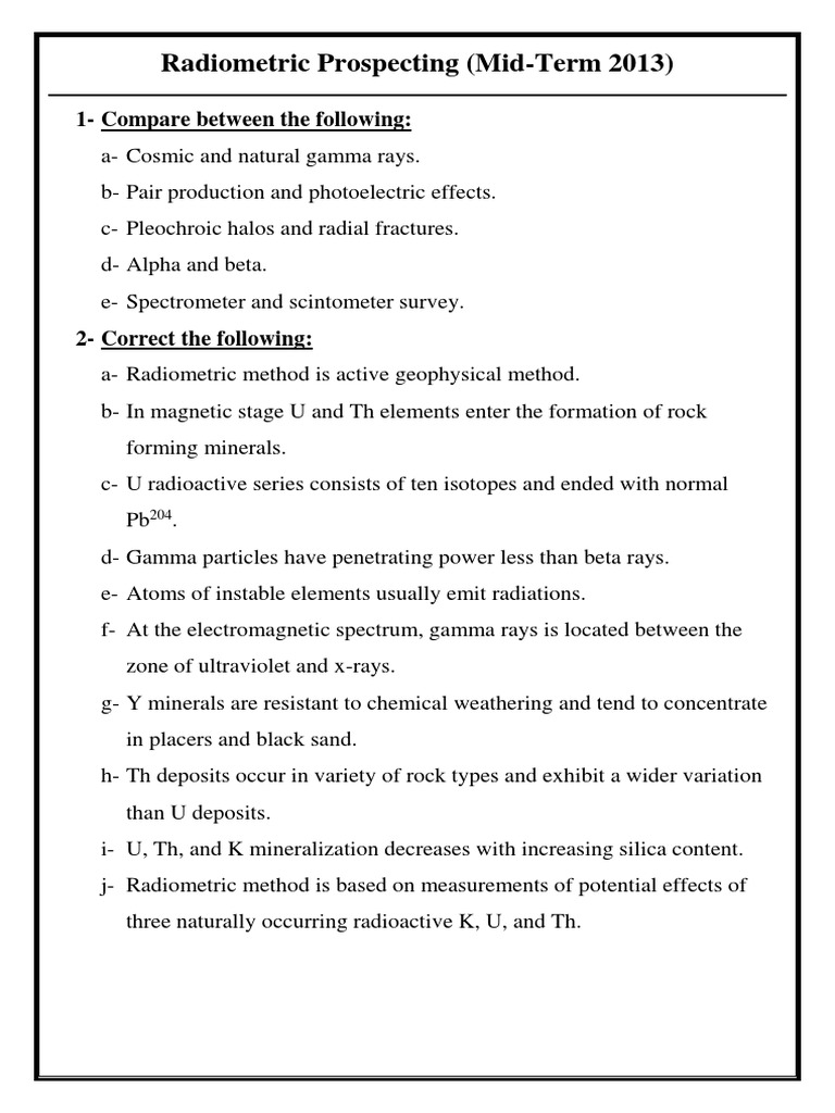 Radiometric Prospecting Comparisons & Corrections | PDF | Gamma Ray ...
