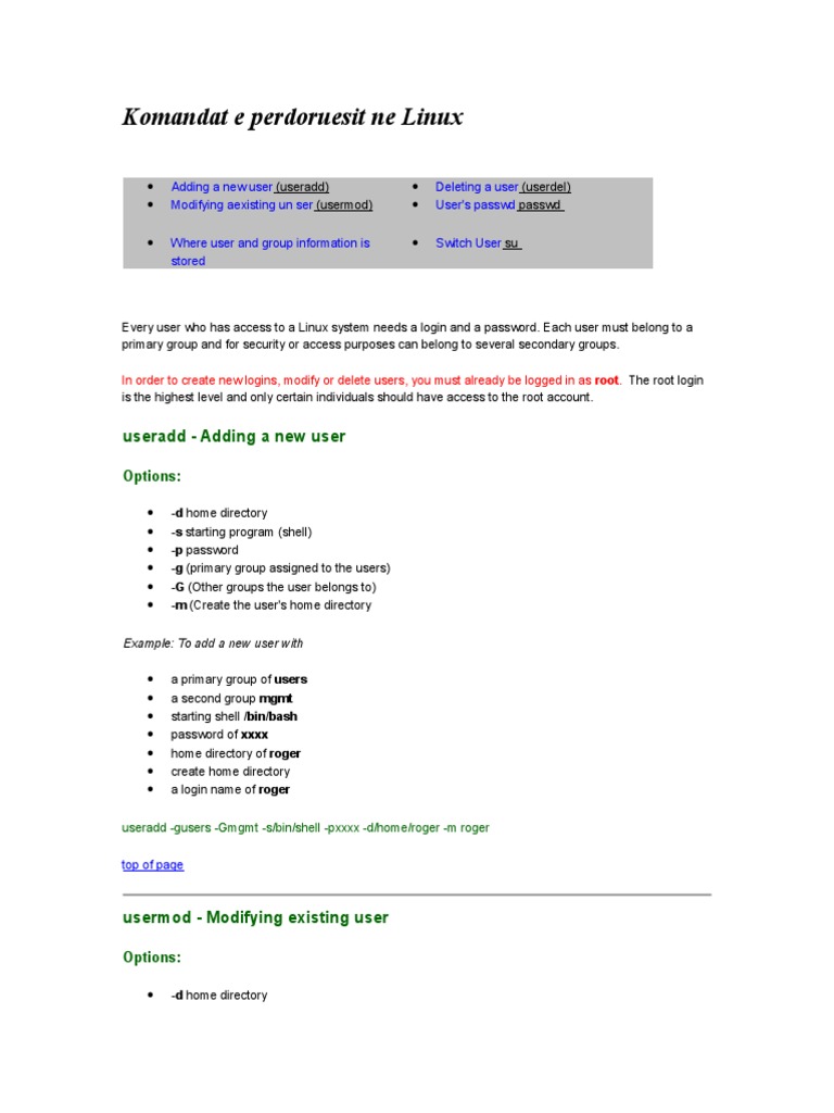 Komandat e Perdoruesit Ne Linux | PDF | Superuser | Password