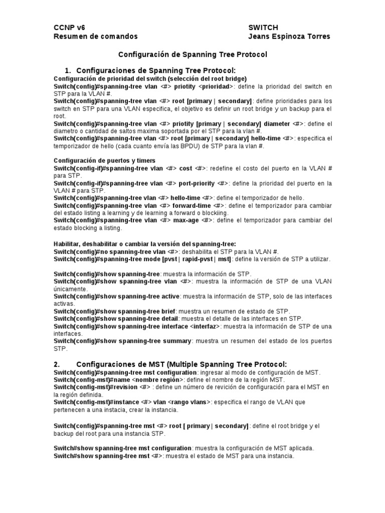 CCNP SWITCH - Comandos Spanning-Tree | PDF | Instituto de Ingenieros Eléctricos y Electrónicos ...