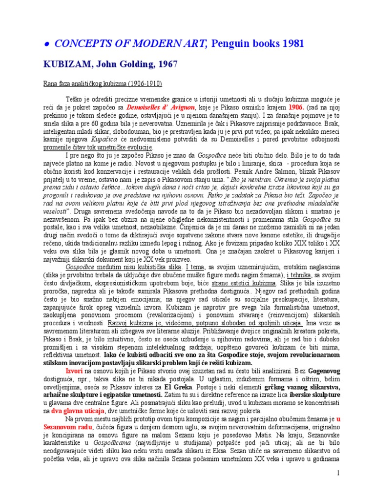 Kubizam, Pikaso, Purizam, Orfizam | PDF