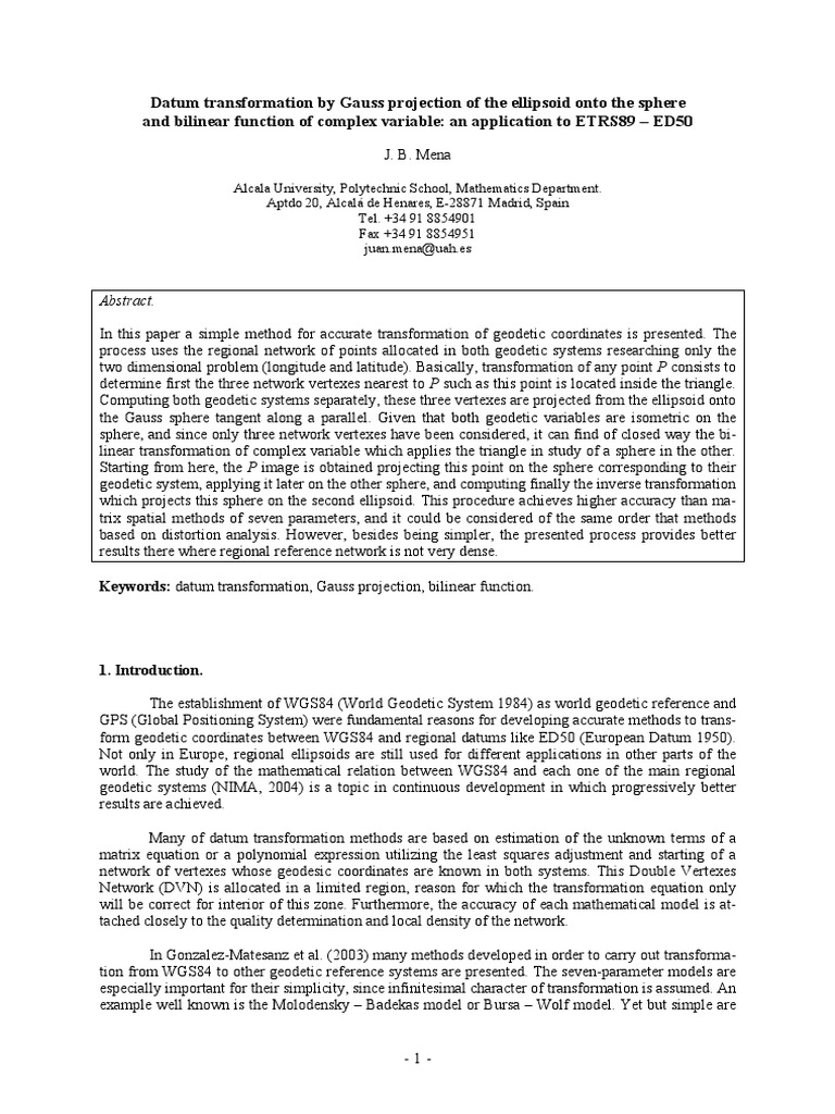 Datum Transformation Pdf Latitude Geodesy
