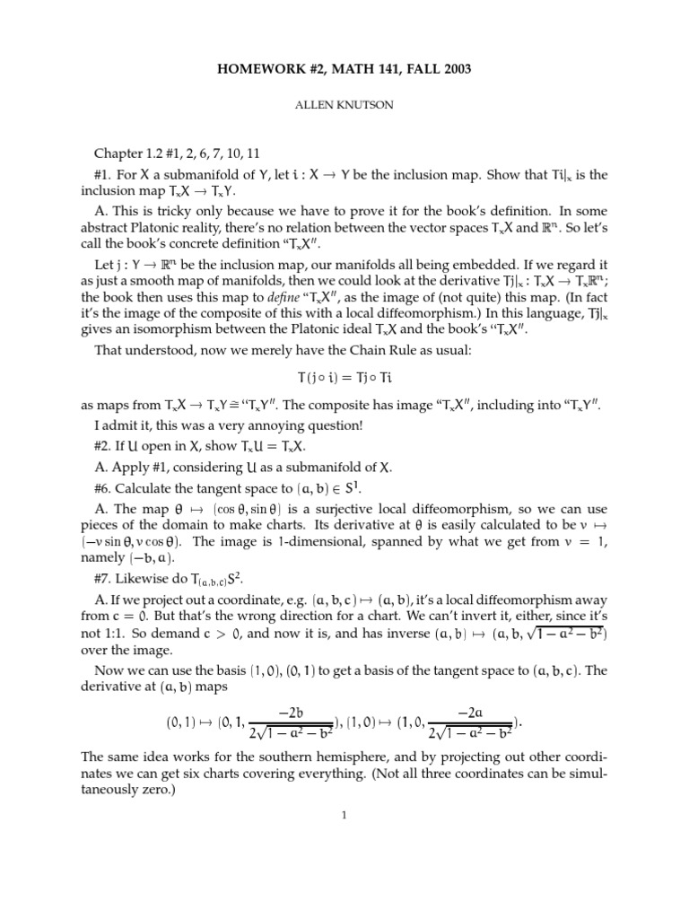 HOMEWORK #2, MATH 141, FALL 2003: Allen Knutson | PDF | Derivative ...
