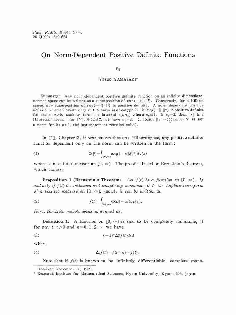 On Norm-Dependent Positive Definite Functions: Publ. RIMS, Kyoto Univ ...