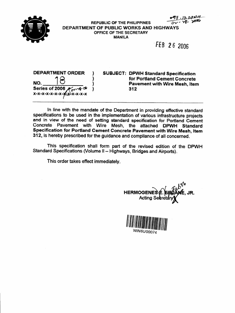 DPWH Concrete SPECIFICATIONS | PDF | Road Surface | Concrete