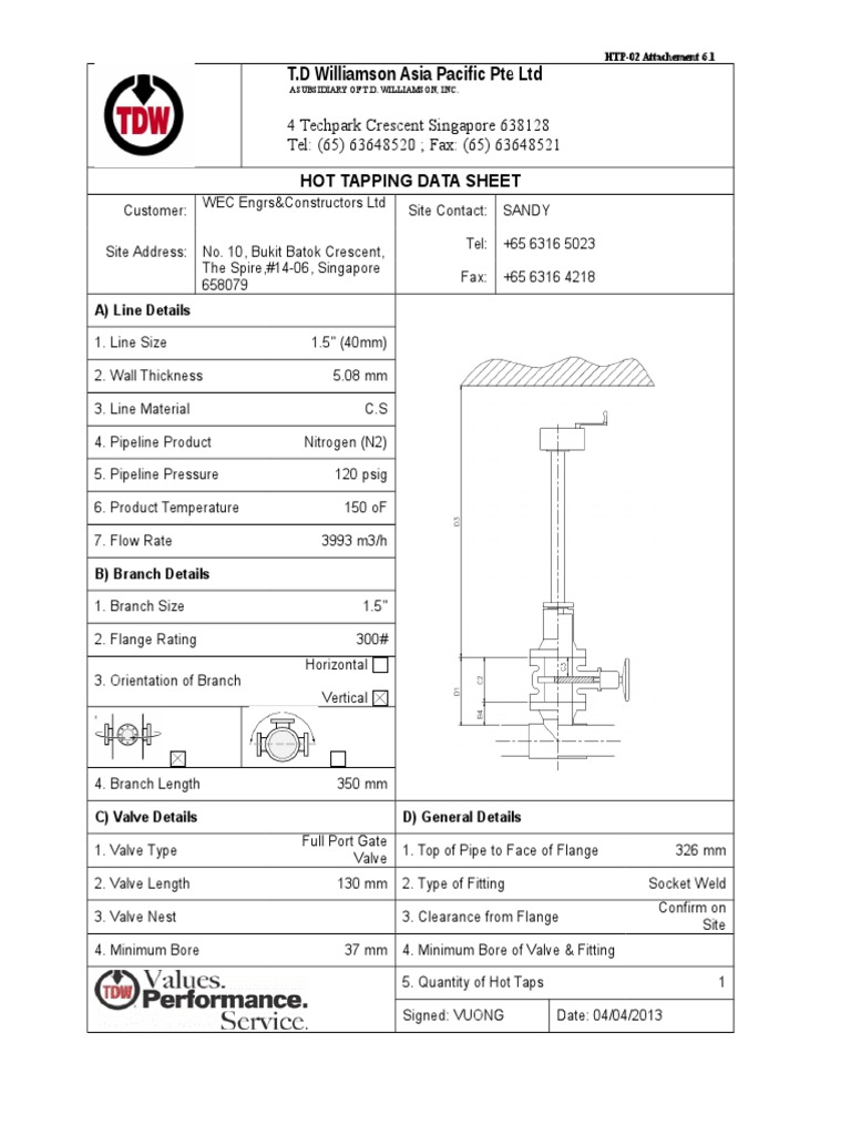 Hot Tapping Data Sheet-2012 From TDW | PDF