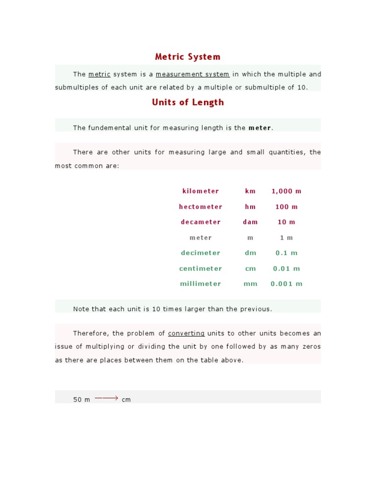 Metric System: Kilometer KM 1,000 M Hectometer HM 100 M Decameter Dam ...