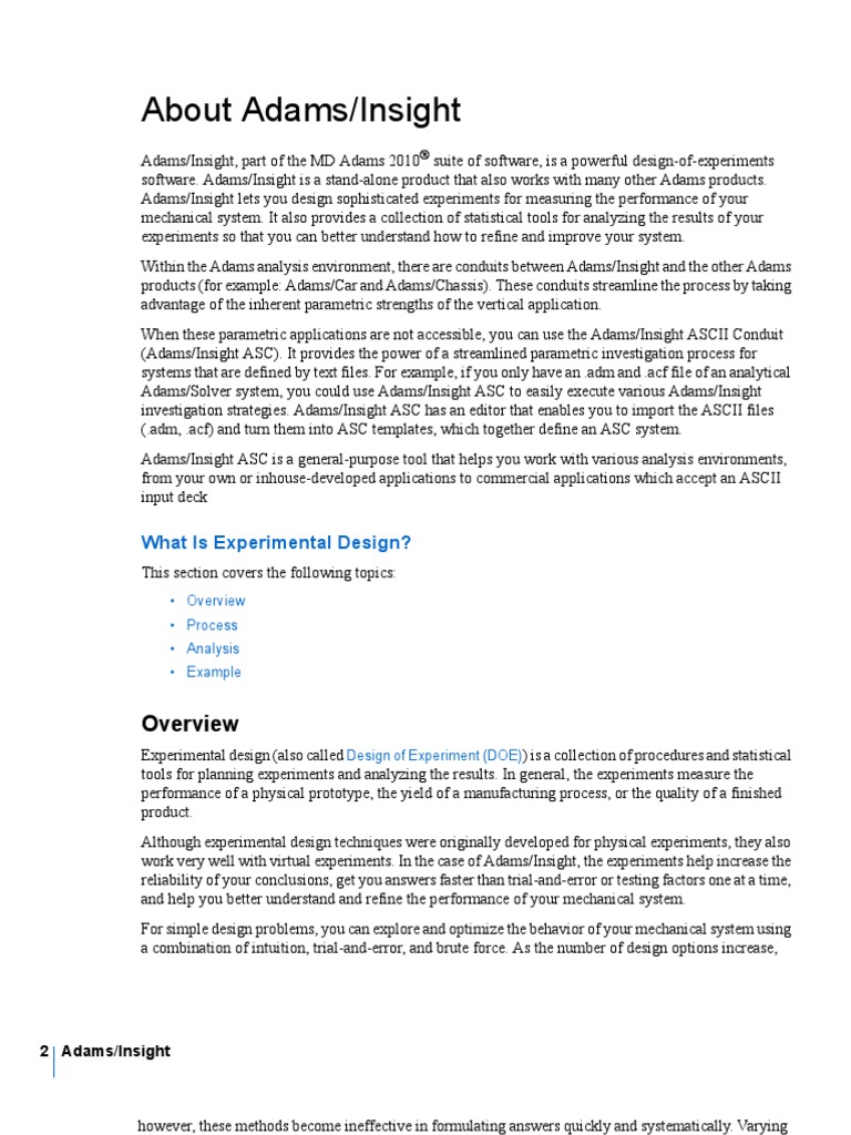 Using Adams/Insight - MD Adams 2010 | PDF | Matrix (Mathematics) | Determinant