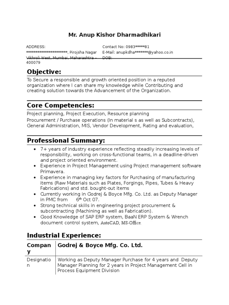 Anup Resume | PDF | Procurement | Welding