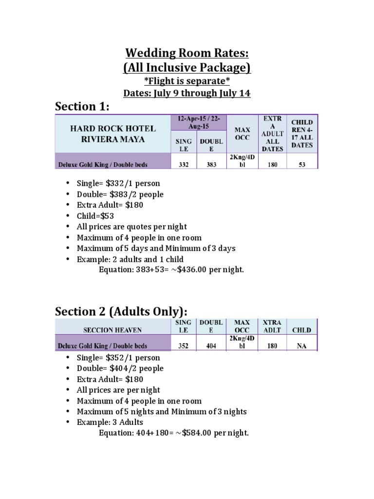 Wedding Room Rates | PDF