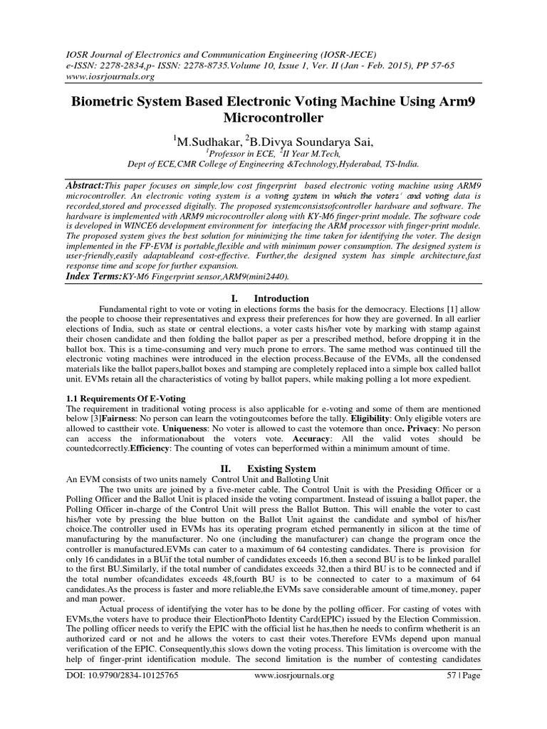 Biometric System Based Electronic Voting Machine Using Arm9 ...