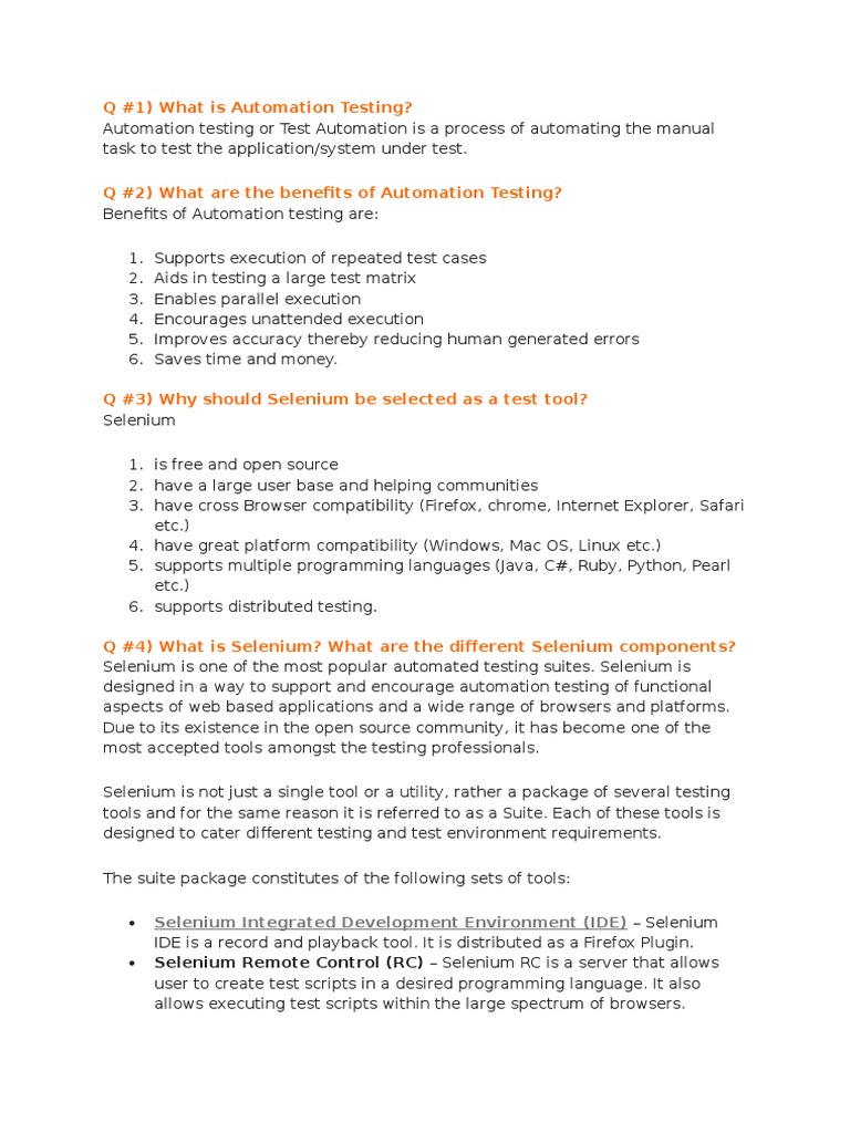 Most Important Selenium Interview Questions | Download Free PDF | Selenium (Software) | Html Element