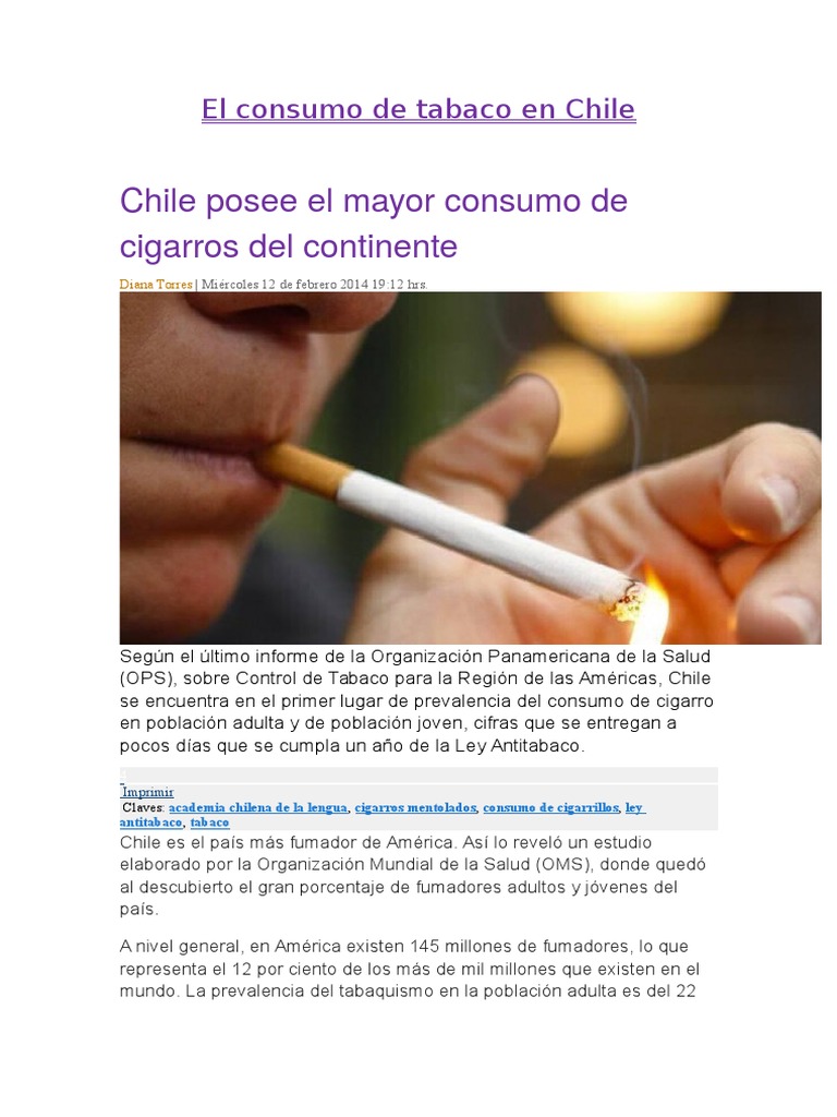 El Consumo de Tabaco en Chile | Tabaco | Fumar tabaco | Prueba gratuita ...