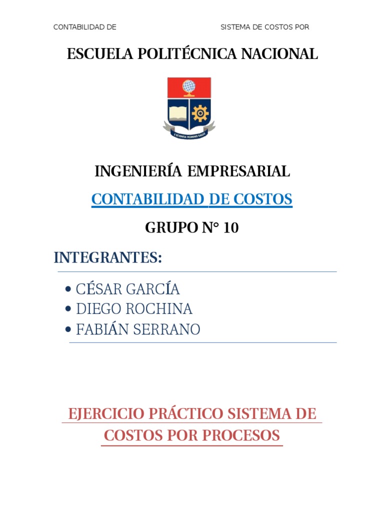 Ejercicio Costo Por Proceso | PDF | Inventario | Contabilidad