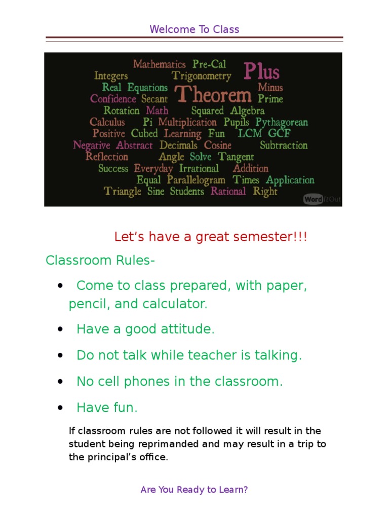Welcome Back, Math Students | PDF | Language Arts & Discipline
