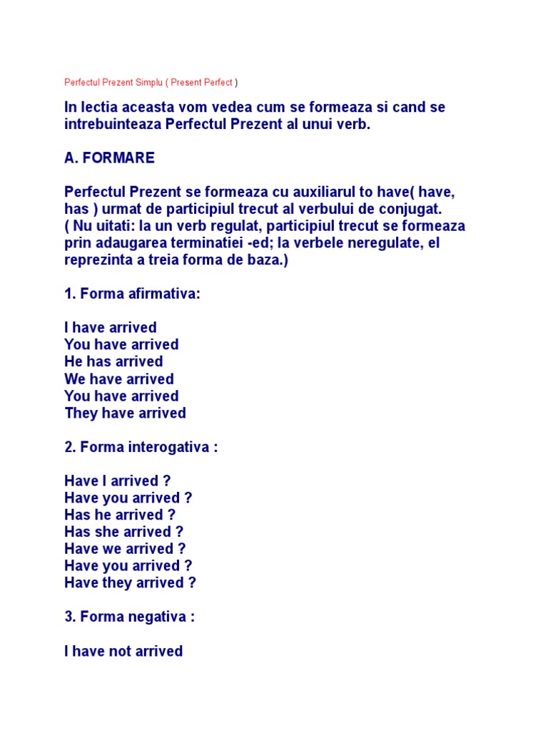Perfectul Prezent Simplu (Present Perfect) | PDF