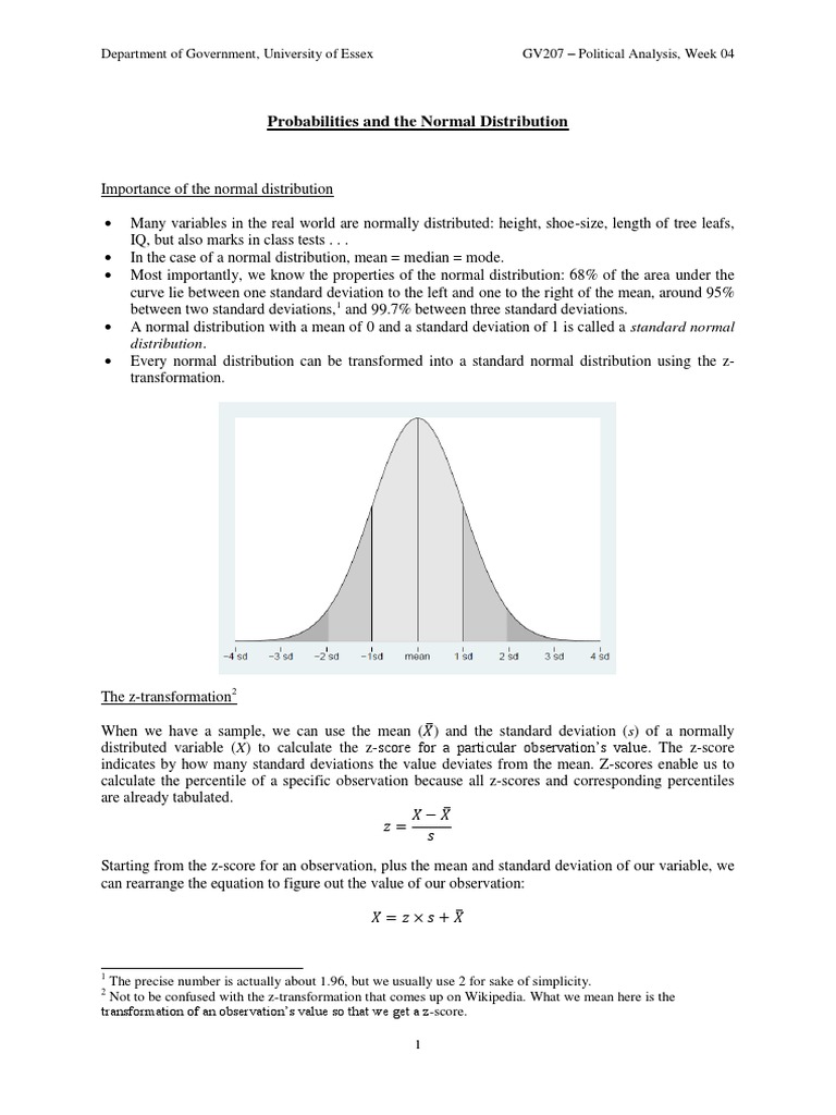 Probabilities and The Normal Distribution | Download Free PDF | Mean ...