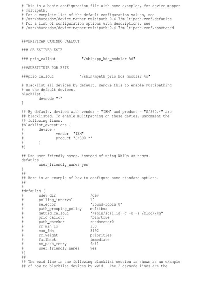 Device Mapper Multipath Config | PDF | Office Equipment | Software