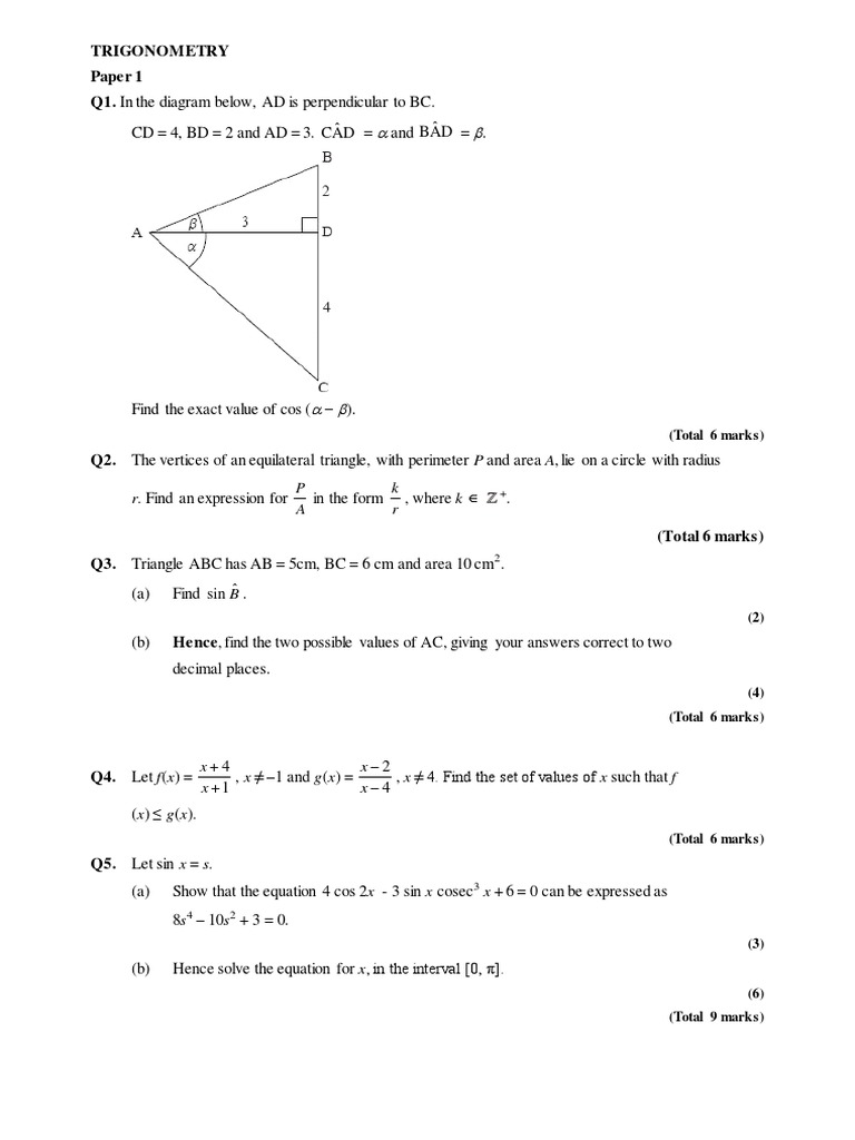 Trigonometry Exam Questions and Solutions | PDF | Teaching Methods ...