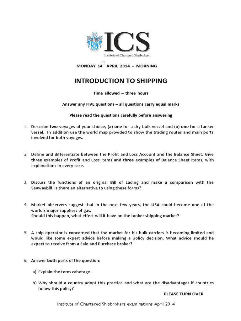 Introduction to Shipping Exam Questions | PDF