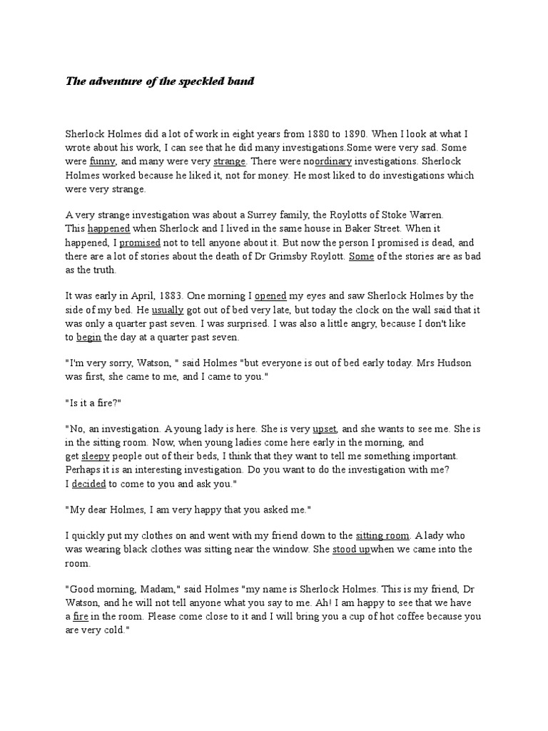 The Adventure of The Speckled Band | PDF | The Adventure Of The ...